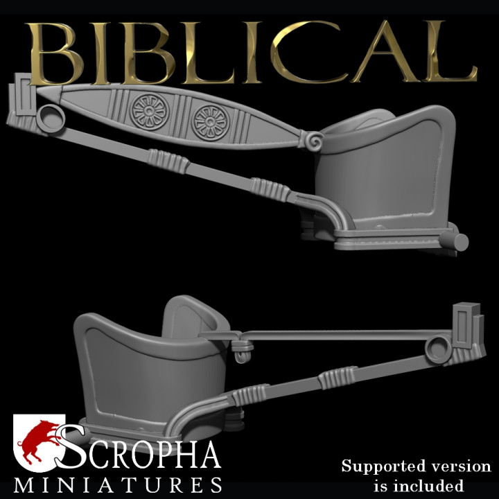 3D Printable Assyrian two horse chariot by Scropha Miniatures