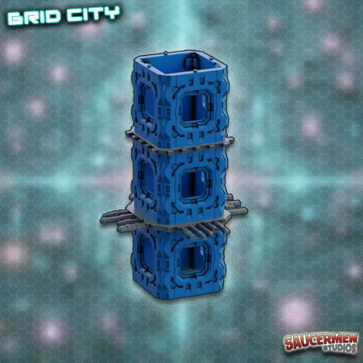 3D Printable Grid City - Aerials & Beams by Saucermen Studios
