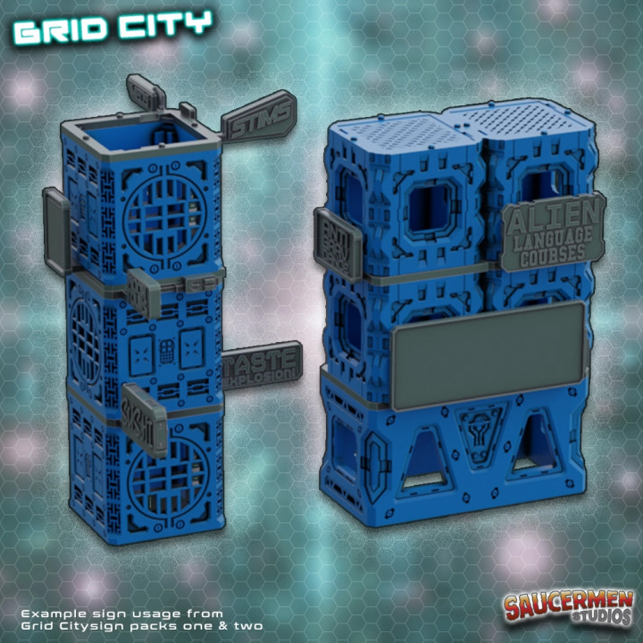 3D Printable Grid City - Signage Pack One by Saucermen Studios