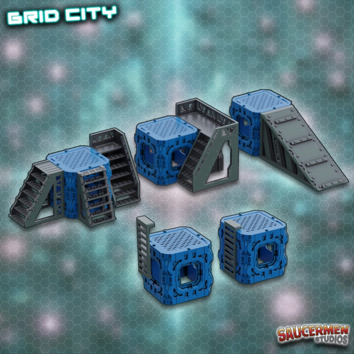 3D Printable Grid City - Stairs & Ramps by Saucermen Studios