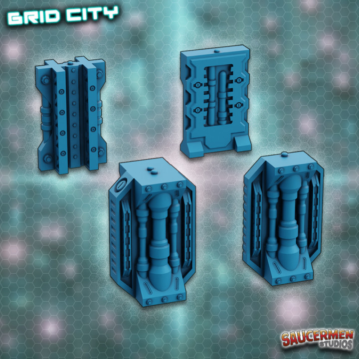 3D Printable Grid City - Support Pillars by Saucermen Studios