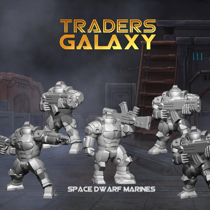 3D Printable Space Dwarf Marines by Traders Galaxy Miniatures and Games