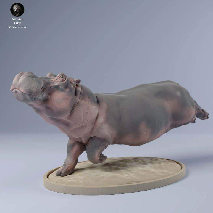 3D Printable Hippo Swim by Animal Den Miniatures