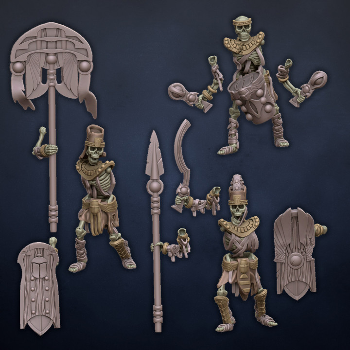 3D Printable Skeleton Warriors (Command Group) by Dragon's Lake Miniaturas