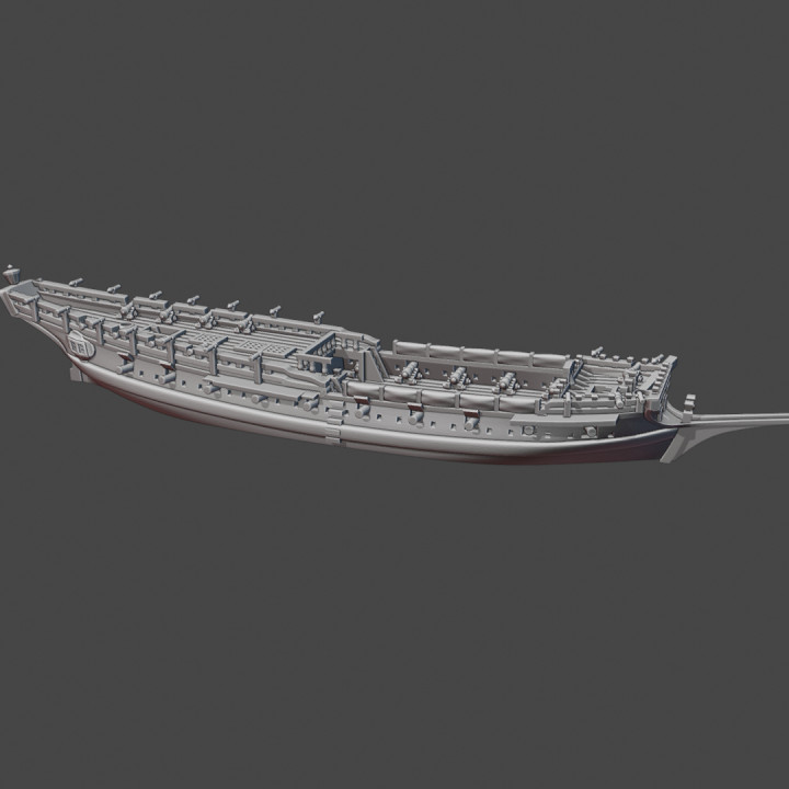 3D Printable ES Spanish Xebec Frigate (32 guns), & Blender Exporter, AOA-ES-15 by Turner Miniatures