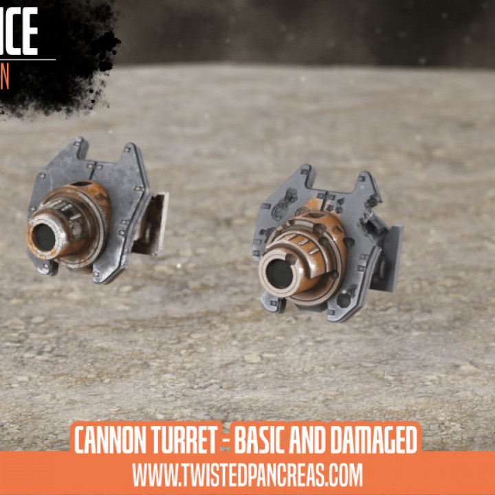 3D Printable Cannon Turret (Basic and Damaged) by Twistedpancreas Games