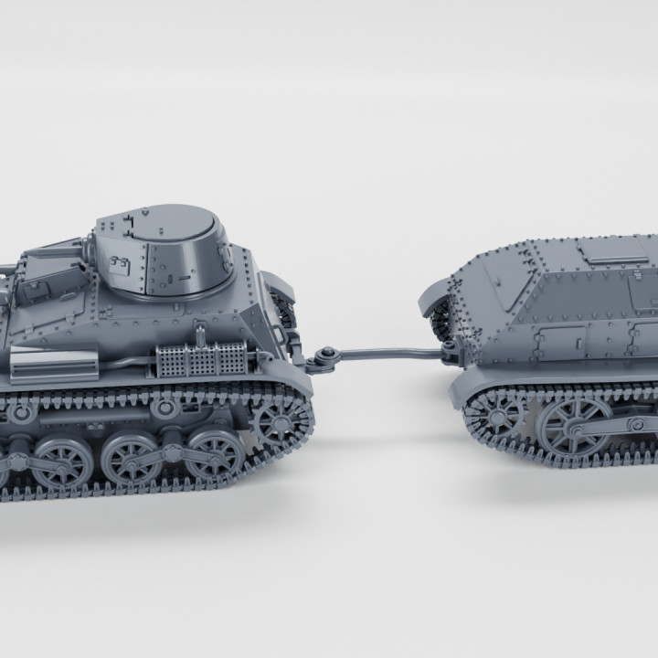 3D Printable Type 94 Tankette (early) + Trailer + 2 Tankmen (Japan, WW2 ...