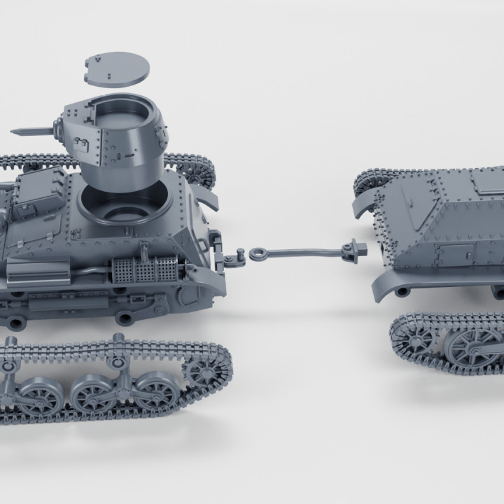 3D Printable Type 94 Tankette (early) + Trailer + 2 Tankmen (Japan, WW2 ...