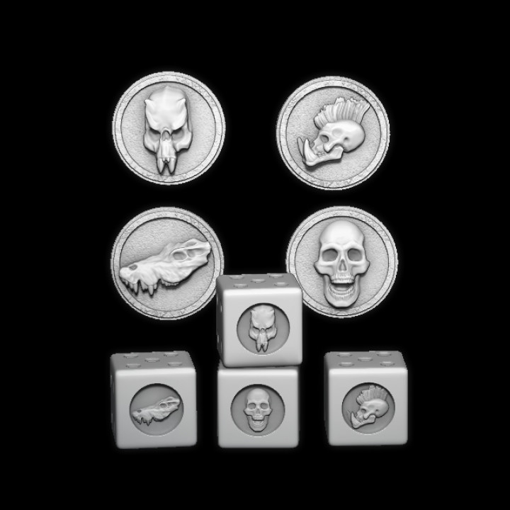 3D Printable Dice and Status Coin set 2 by Gary Hunt Miniatures (Beestwars)