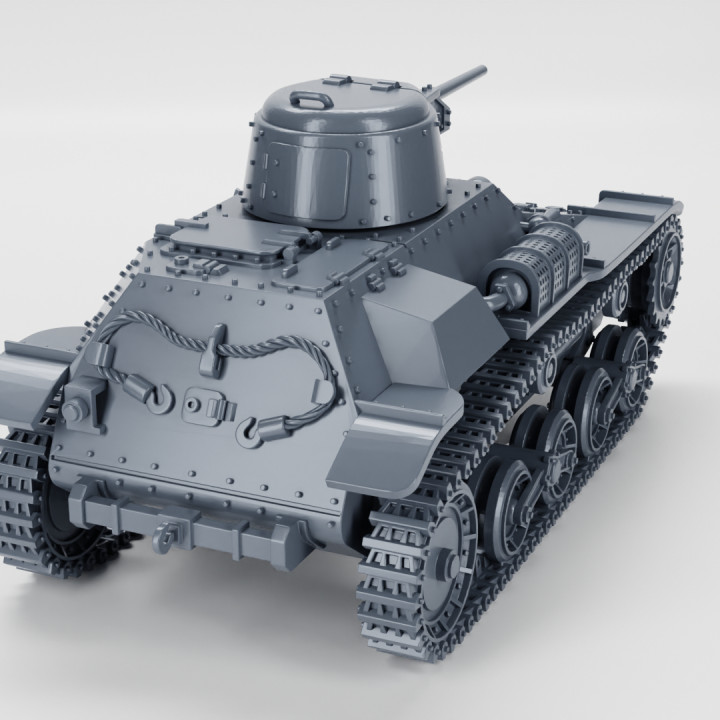 3D Printable Type 97 Te-Ke Tankette + 2 Tankmen (Japan, WW2) by Wargame3d
