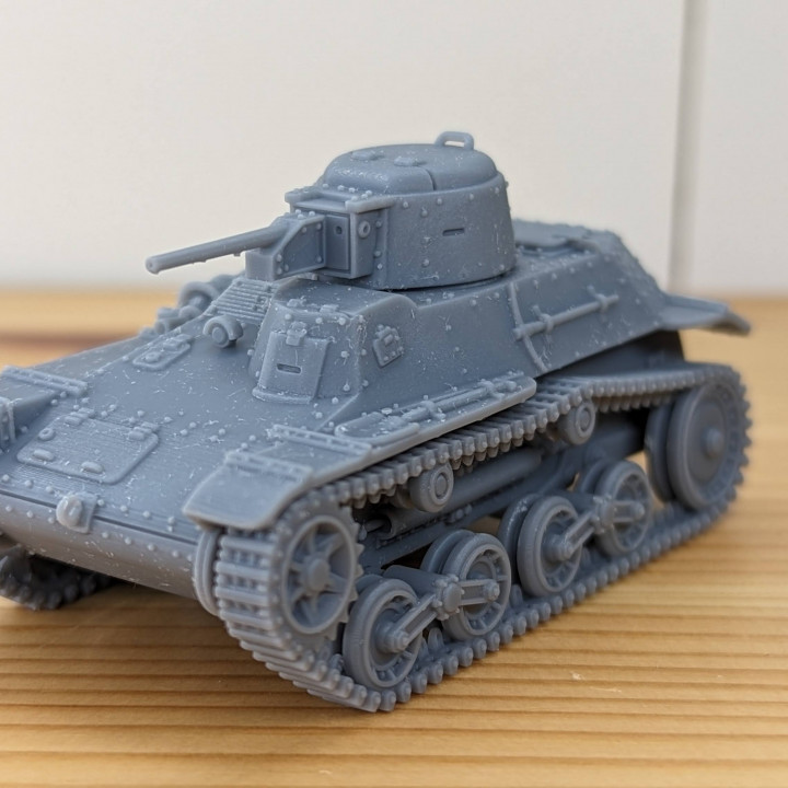 3D Printable Type 97 Te-Ke Tankette + 2 Tankmen (Japan, WW2) by Wargame3d