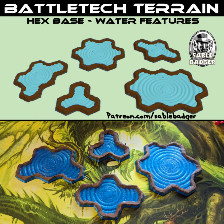 3D Printable Battletech Hex Water Terrain by brander roullett