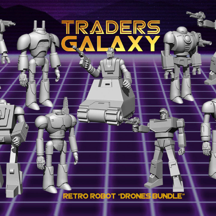 3D Printable Retro Robot - Drones Bundle by Traders Galaxy Miniatures ...