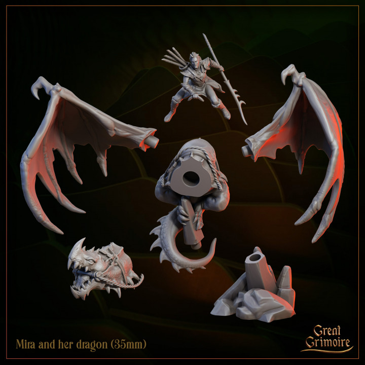 3D Printable Mira and his dragon by Great Grimoire