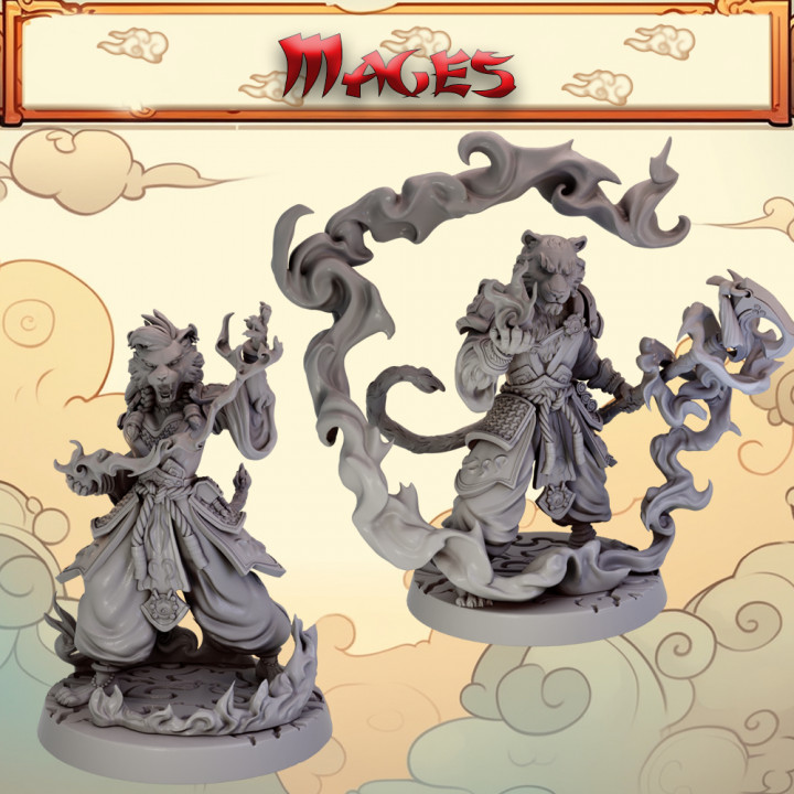 3D Printable Tigerfolk mages by Mojibake Collectibles
