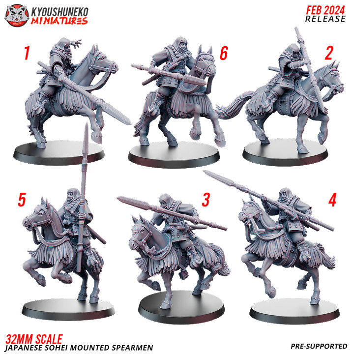 3D Printable Japanese Mounted Sohei Spearmen by Kyoushuneko Miniatures