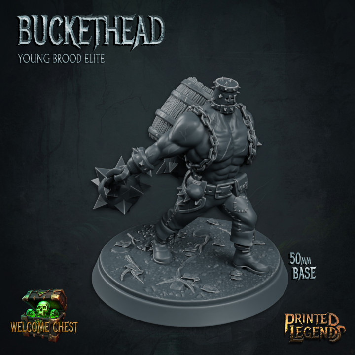 3D Printable Buckethead 03 (50mm Base) by Printed Legends