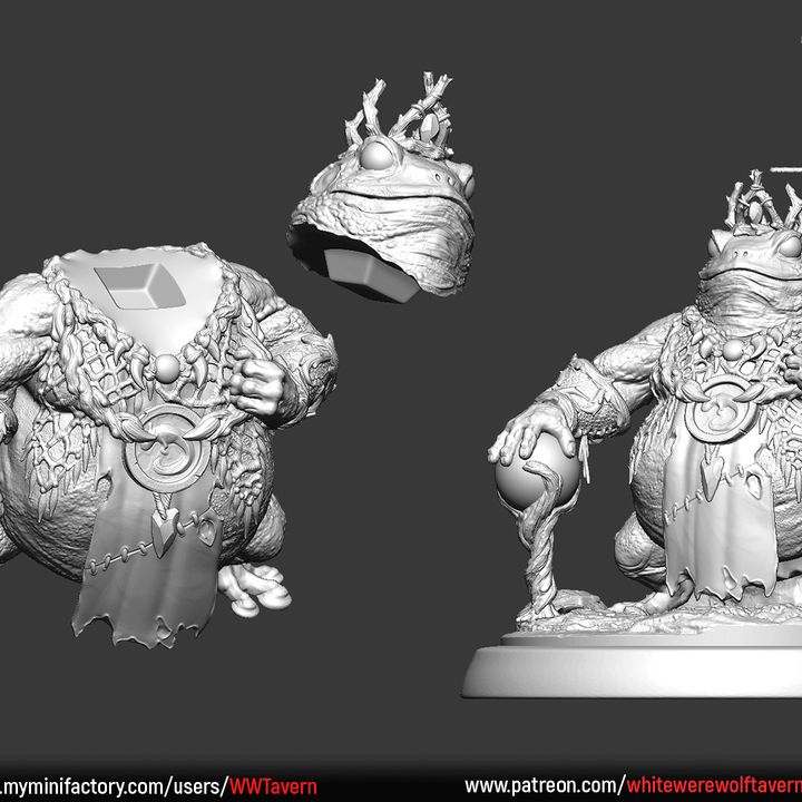 3D Printable Frog King heroic miniature pre-supported + dnd 5e stats ...