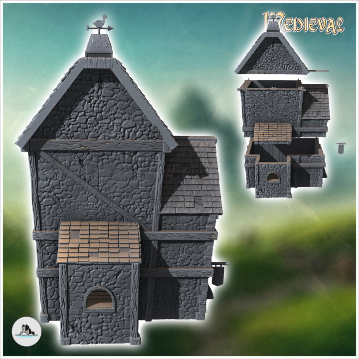 3D Printable Medieval store with entrance sign and fireplace (7 ...