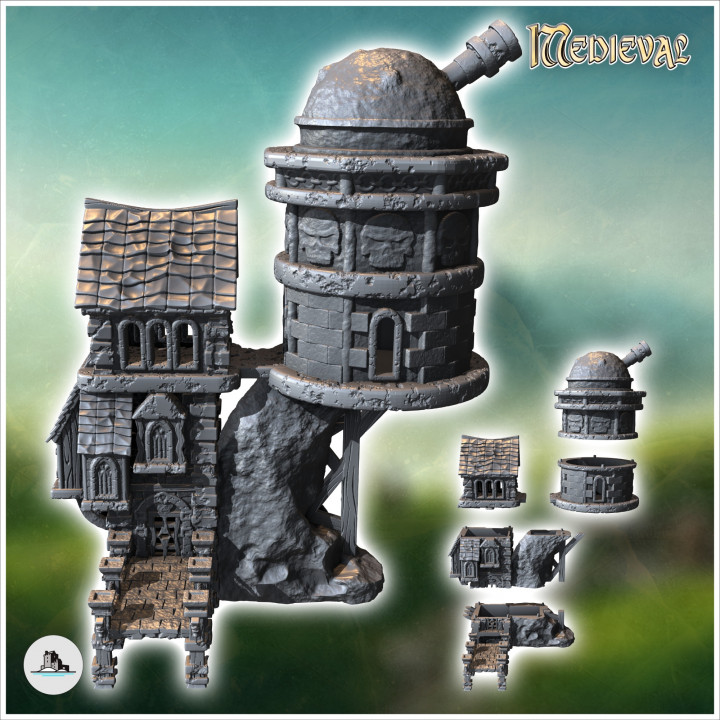 3D Printable Medieval observatory with dome and wooden pontoon (33 ...