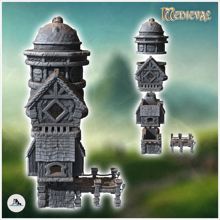 3D Printable Medieval observatory with dome and wooden pontoon (33 ...