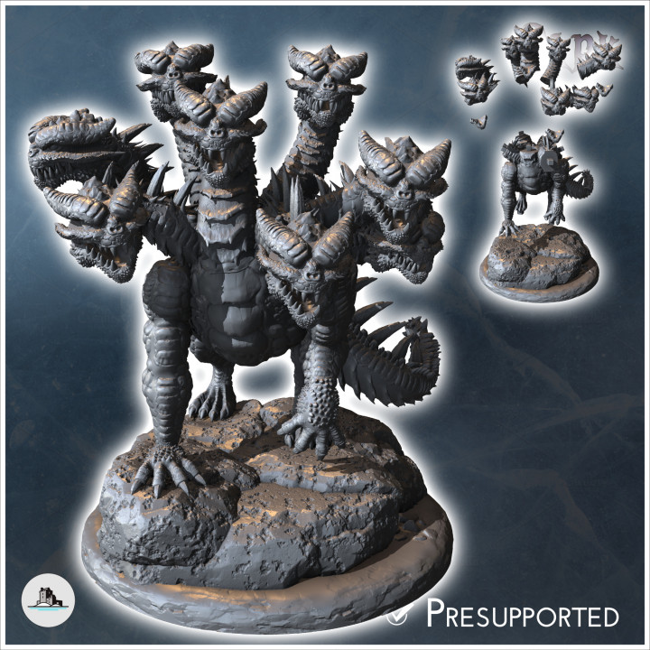 3D Printable Eight-headed spiked dragon (31) - Medieval Dark Chaos ...