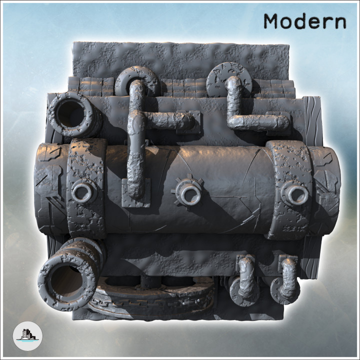 3D Printable Steampunk factory with large arch and double chimneys (6 ...