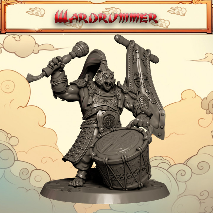 3D Printable Tigerfolk Wardrummer by Mojibake Collectibles