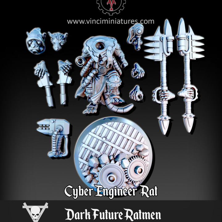 3D Printable DARK FUTURE CYBER ENGINEER RAT by vinciminiatures