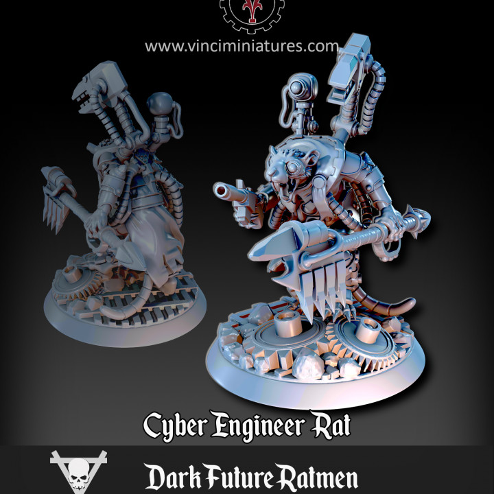 3D Printable DARK FUTURE CYBER ENGINEER RAT by vinciminiatures