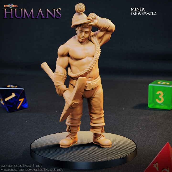 3D Printable Human Miner Miniature - Pre-Supported by Epics N Stuffs