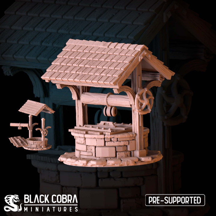 3D Printable Water well and set Fences by BlackCobraMiniatures