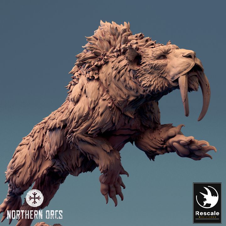 3D Printable Saber-toothed tiger, Gelidus Felix Leap by Rescale Miniatures