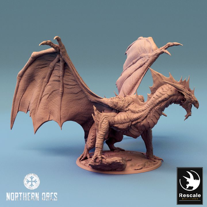 3D Printable Legendary Metallic Silver Dragon Landed by Rescale Miniatures