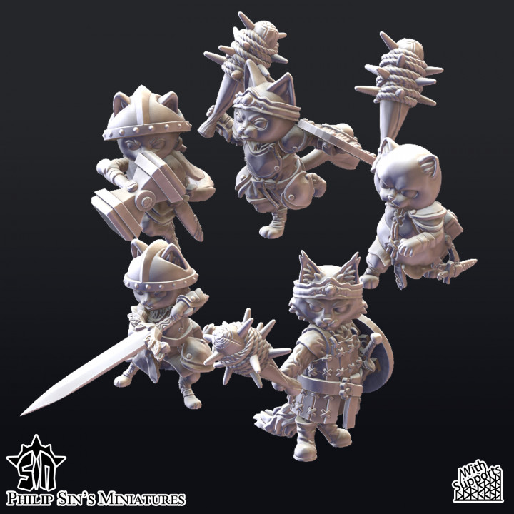 3D Printable Seasoned Cat Adventurers (with 5 weapon options) by Sin's ...
