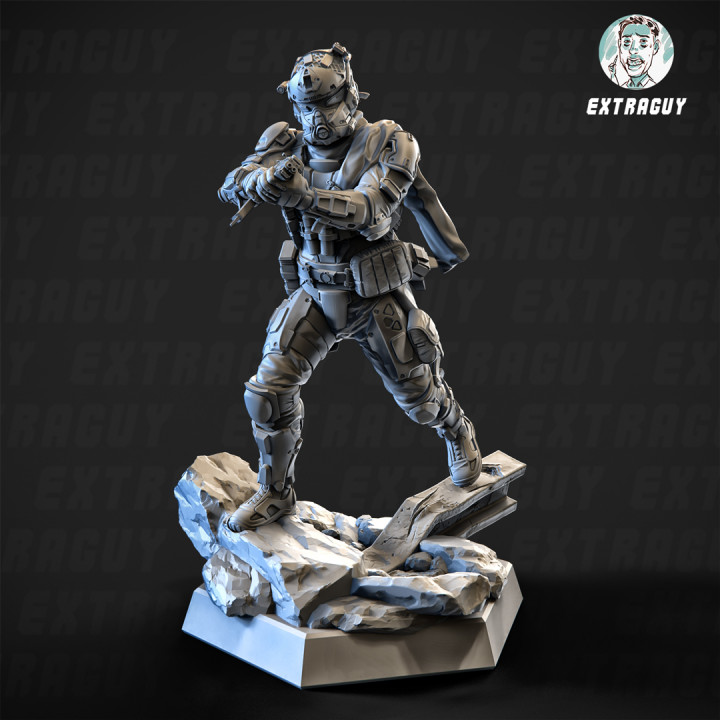 3D Printable Mech Pilot Spooky 100mm and 32mm by Extra Guy
