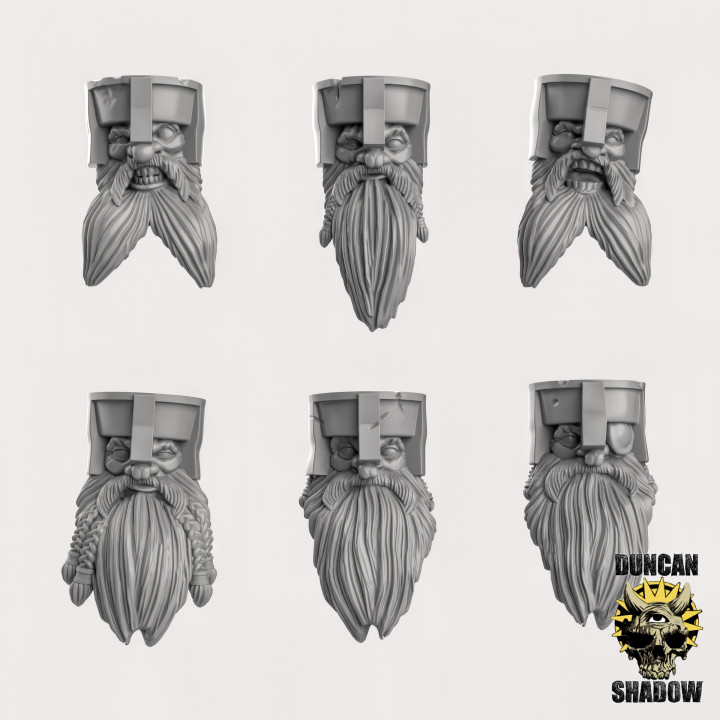 3D Printable Dwarf Heavy Armoured Heads (Pre Supported) by Duncan Shadow