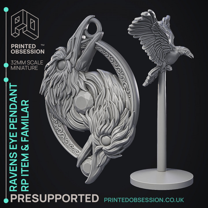 3D Printable Ravens Eye Pendant - RP item & Familar - PRESUPPORTED ...