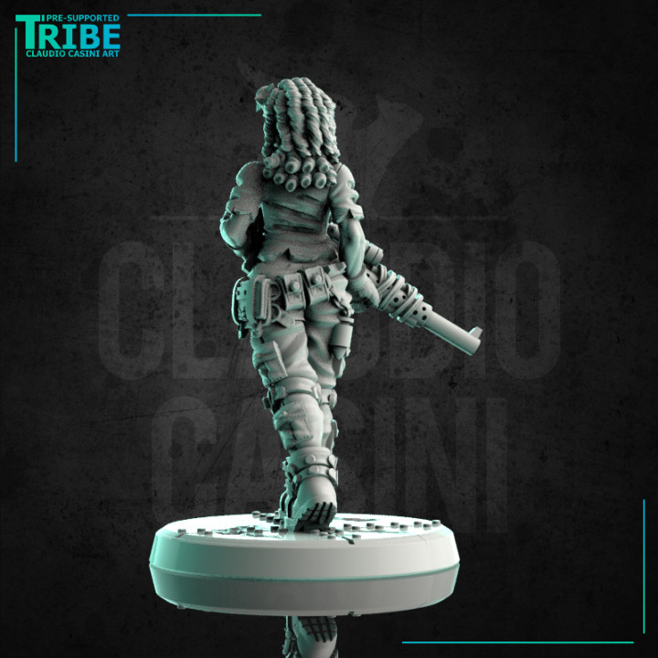 3D Printable (0195) Female post apocalyptic sniper hunter with a rifle ...