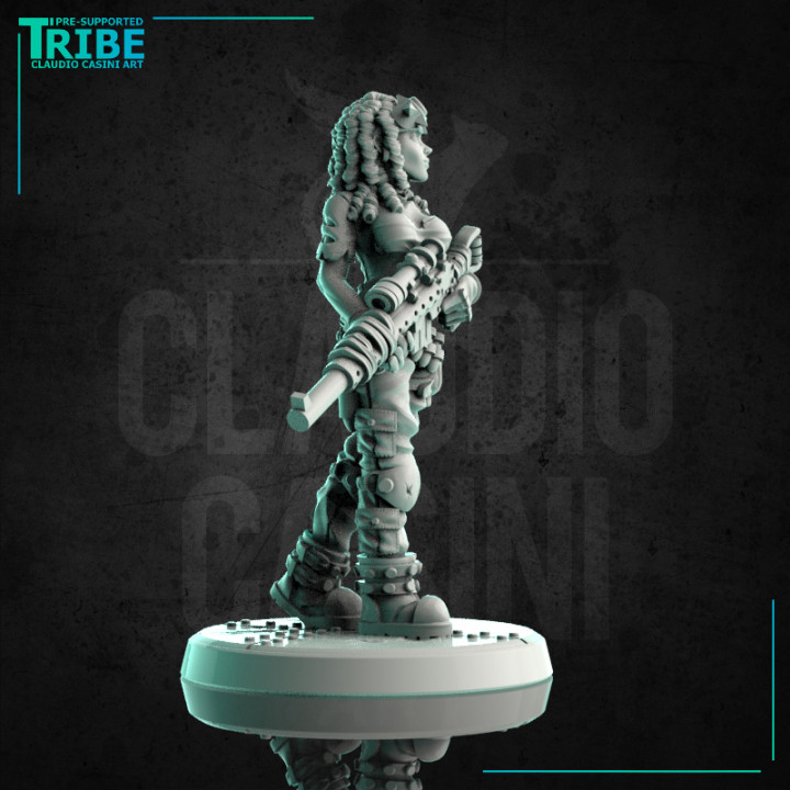 3D Printable (0195) Female post apocalyptic sniper hunter with a rifle ...