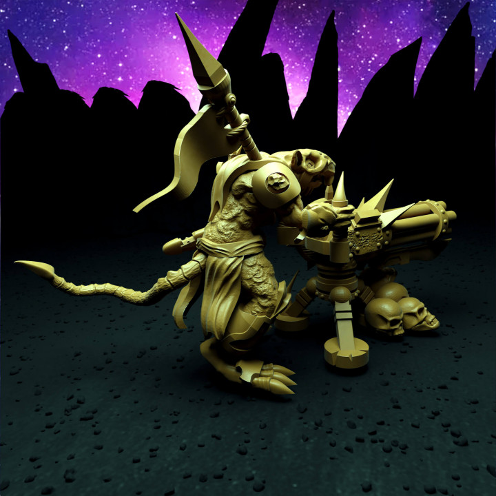3D Printable Ratkin gatling gunner fantasy miniature (multiple models ...