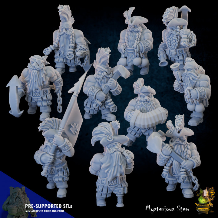 3D Printable Dwarf Slayer Pirates by Mysterious Stew