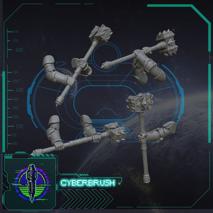 3D Printable Space Viking, Arms with Hammer set 1 by Cyberbrush