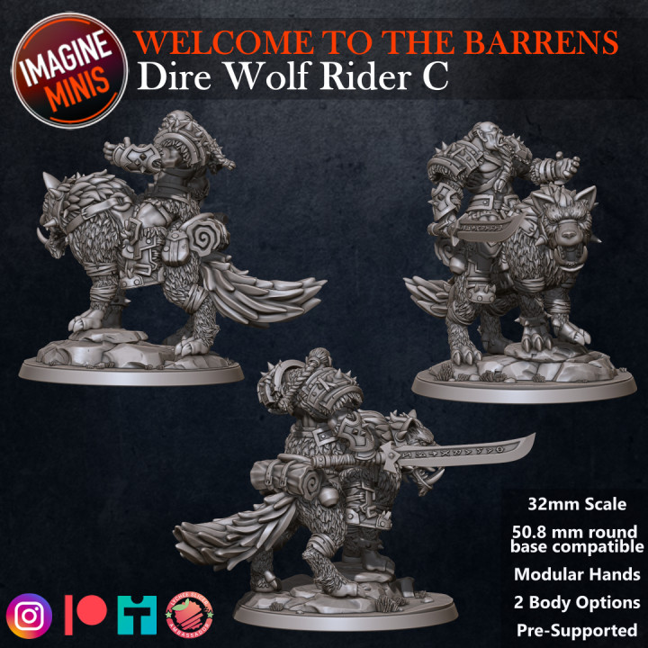 3D Printable Welcome to the Barrens - Dire Wolf Rider C by Imagine Minis