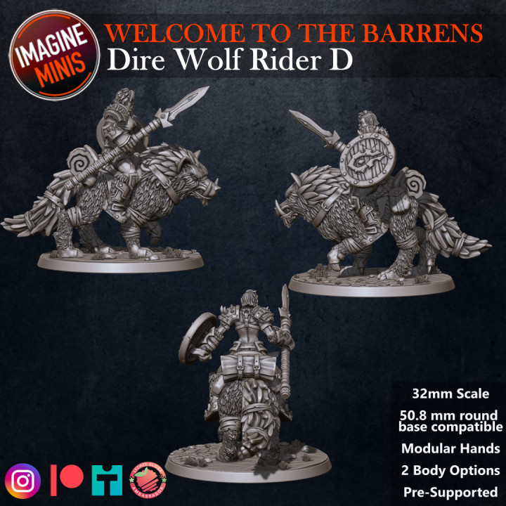 3D Printable Welcome to the Barrens - Dire Wolf Rider D by Imagine Minis