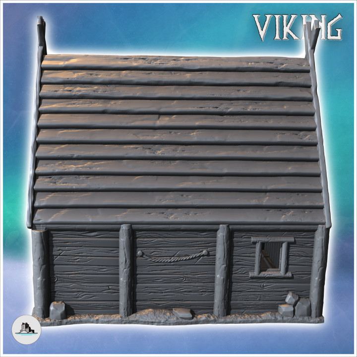 3D Printable Wooden plank Viking building with shields on walls (19 ...
