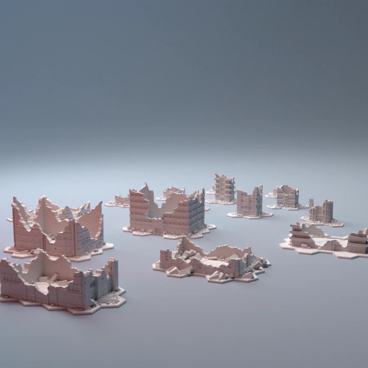 3D Printable Mecha City Alpha Buildings Destroyed Bundle 6mm by Corvus ...