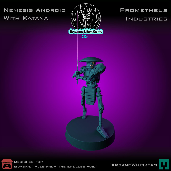 3D Printable Nemesis combat android with monomolecular katana by Arcane ...