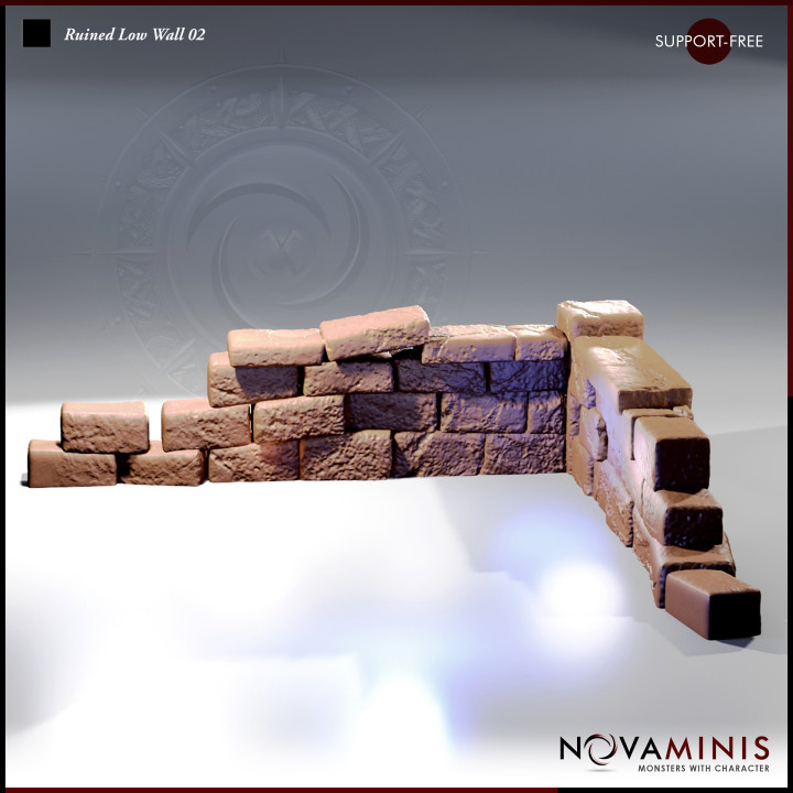 3D Printable Ruined Low Wall 02 by NovaMinis