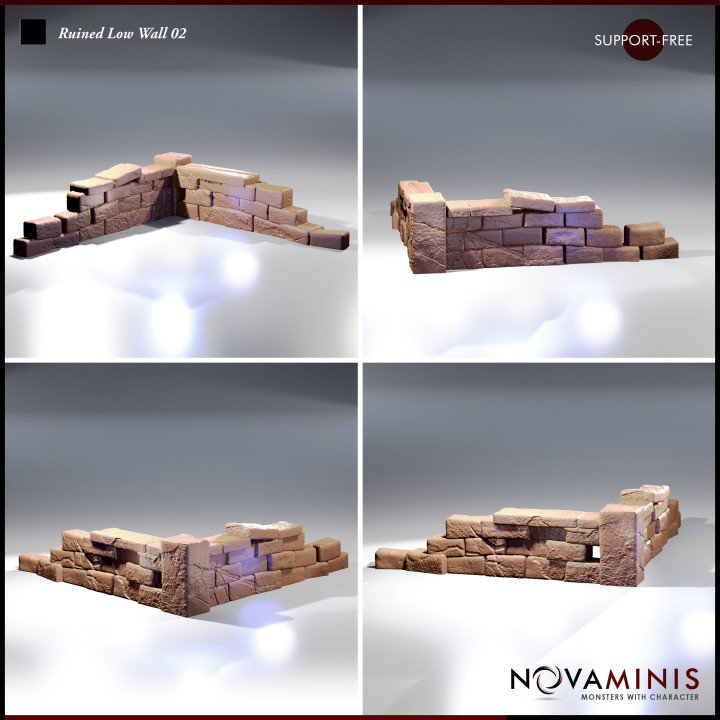 3D Printable Ruined Low Wall 02 by NovaMinis
